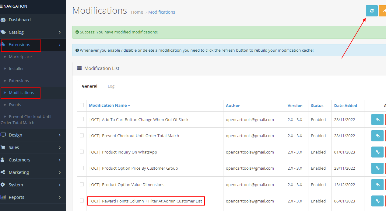 OpenCart - Reward Points Column + Filter At Admin Customer List