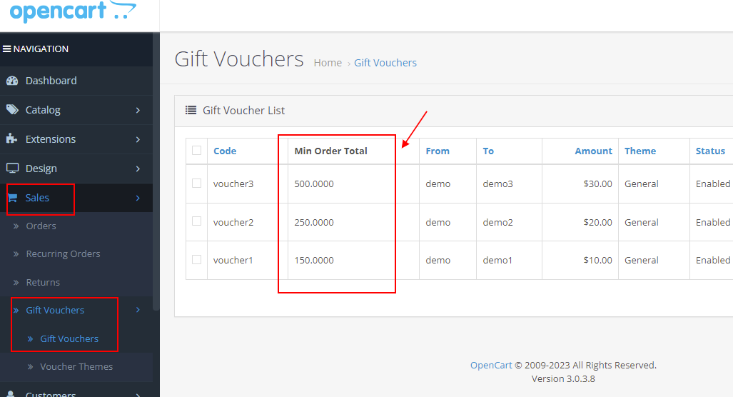 OpenCart - Min Order Total Validation At Gift Voucher