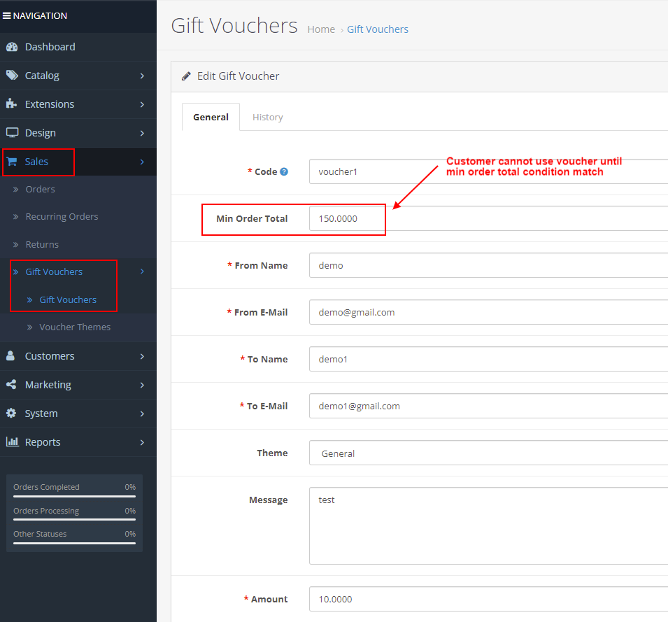 OpenCart - Min Order Total Validation At Gift Voucher