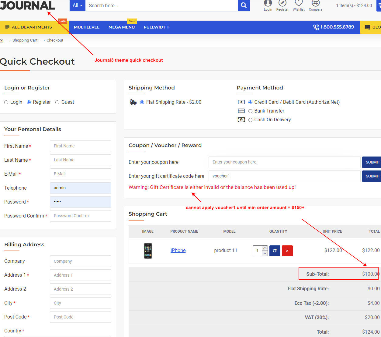 OpenCart - Min Order Total Validation At Gift Voucher