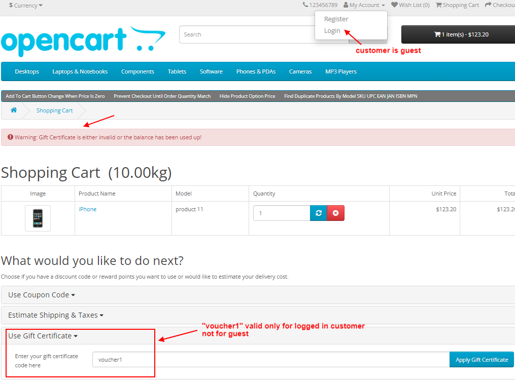 OpenCart - Login To Use Gift Voucher