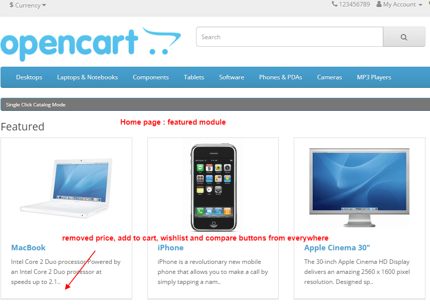 OpenCart - Single Click Catalog Mode