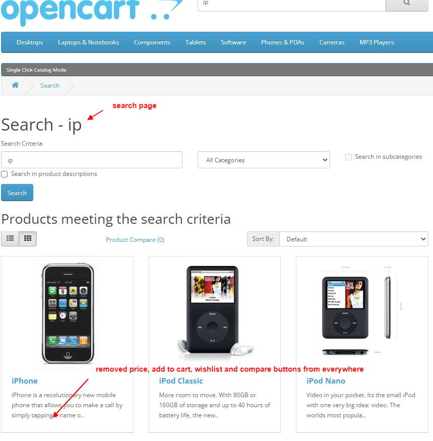 OpenCart - Single Click Catalog Mode