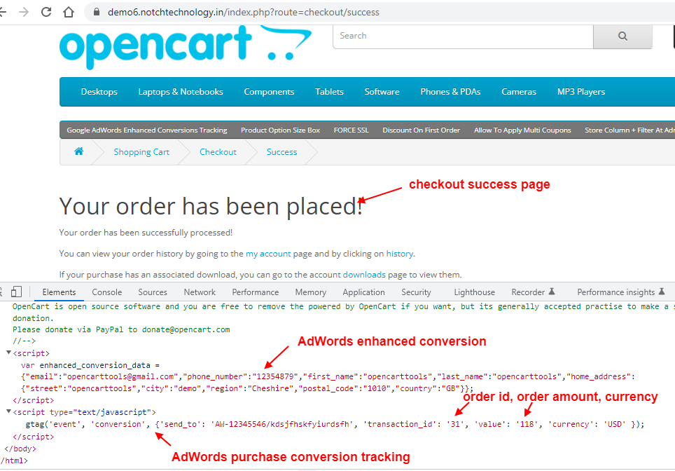 OpenCart - Google AdWords Enhanced Conversions Tracking