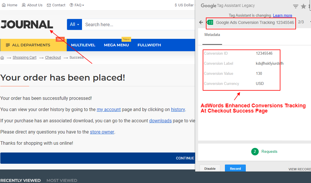 OpenCart - Google AdWords Enhanced Conversions Tracking