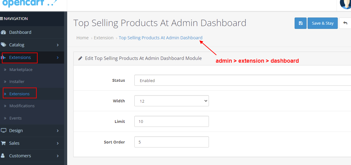 OpenCart - Top Selling Products At Admin Dashboard
