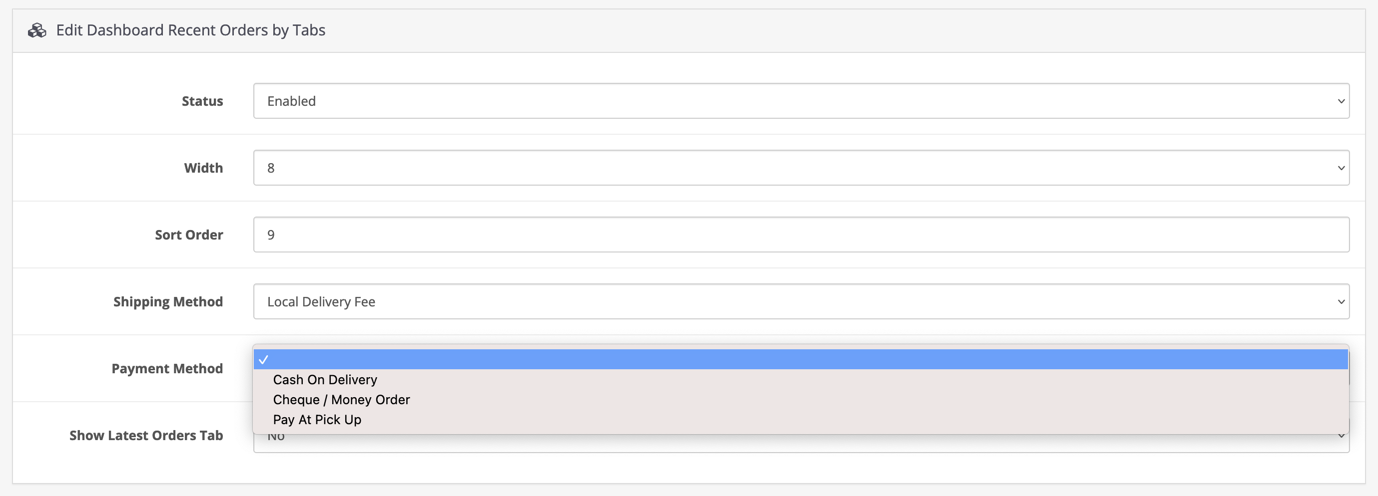 OpenCart - Dashboard Recent Orders by Tabs