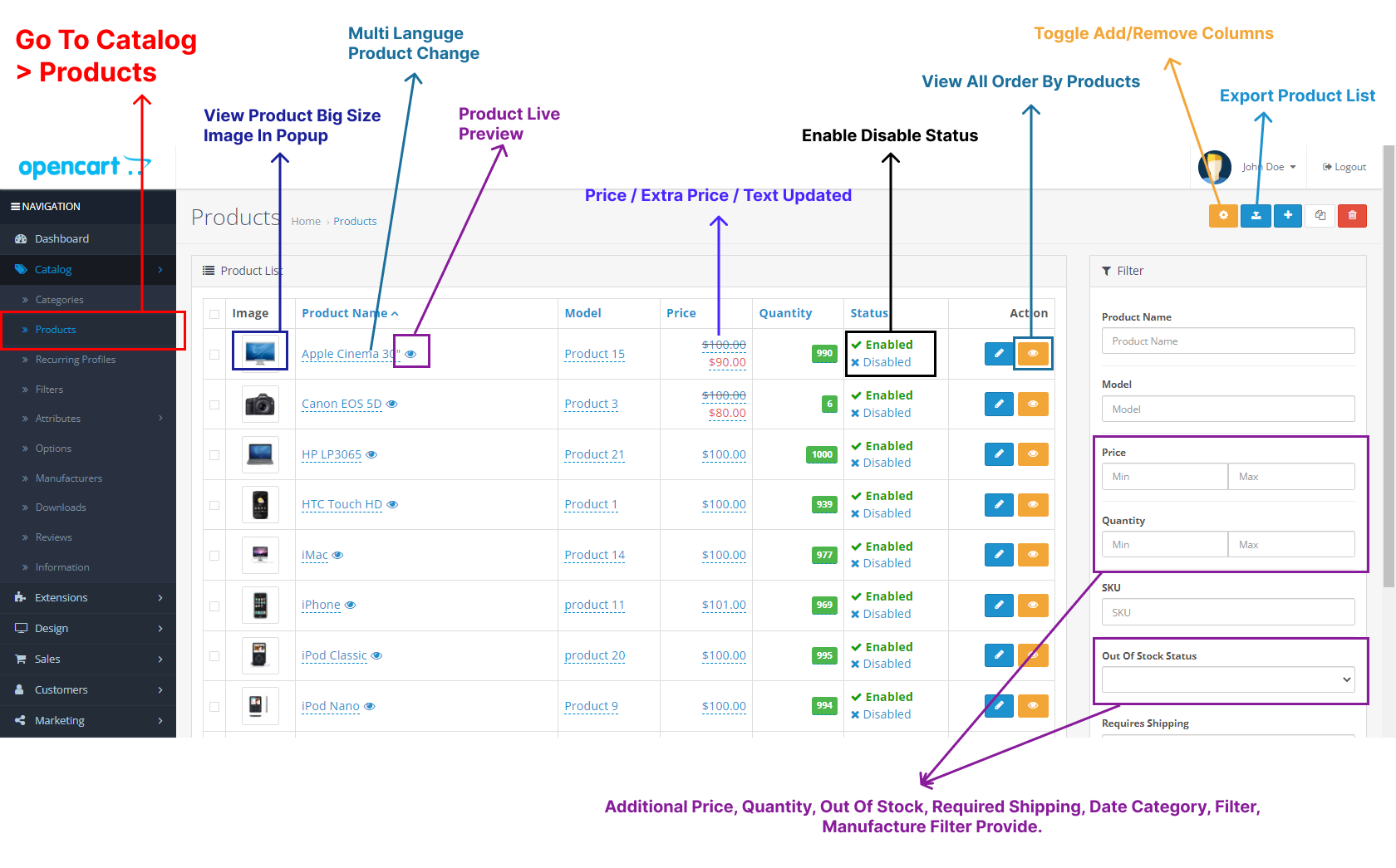 OpenCart - Admin Quick Product Editor