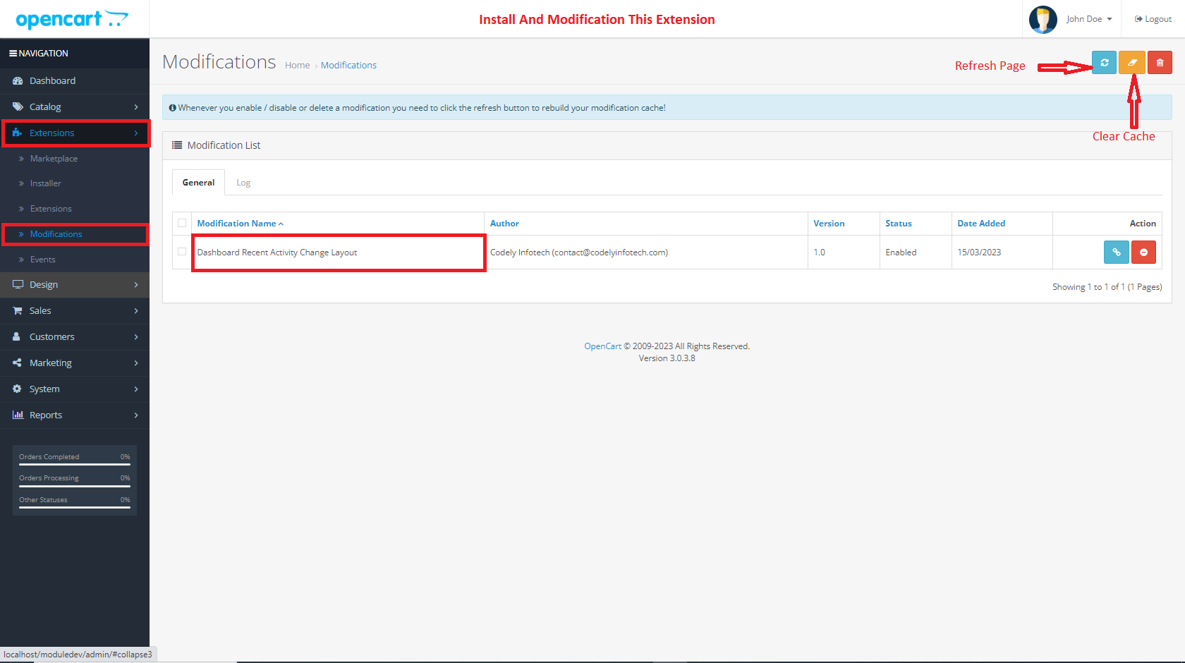 OpenCart - Admin Dashboard Recent Activity Layout