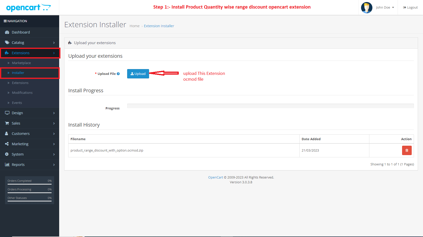 OpenCart - Admin Product Quantity Wise Discount