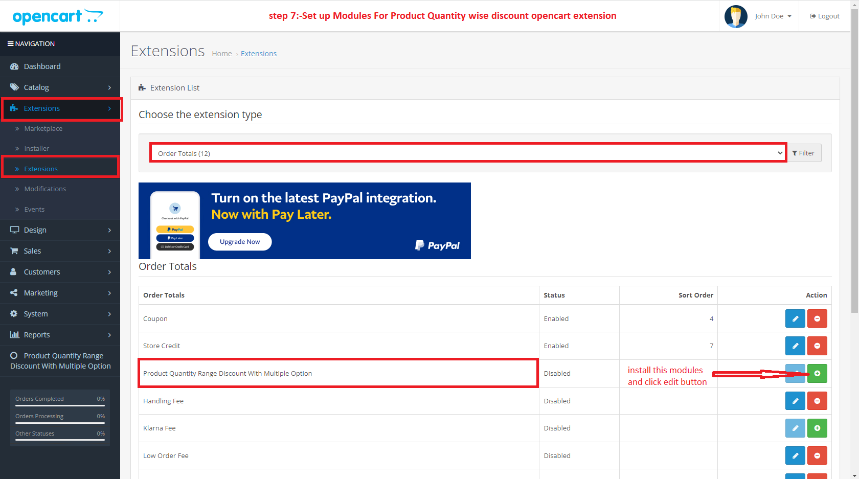 OpenCart - Admin Product Quantity Wise Discount