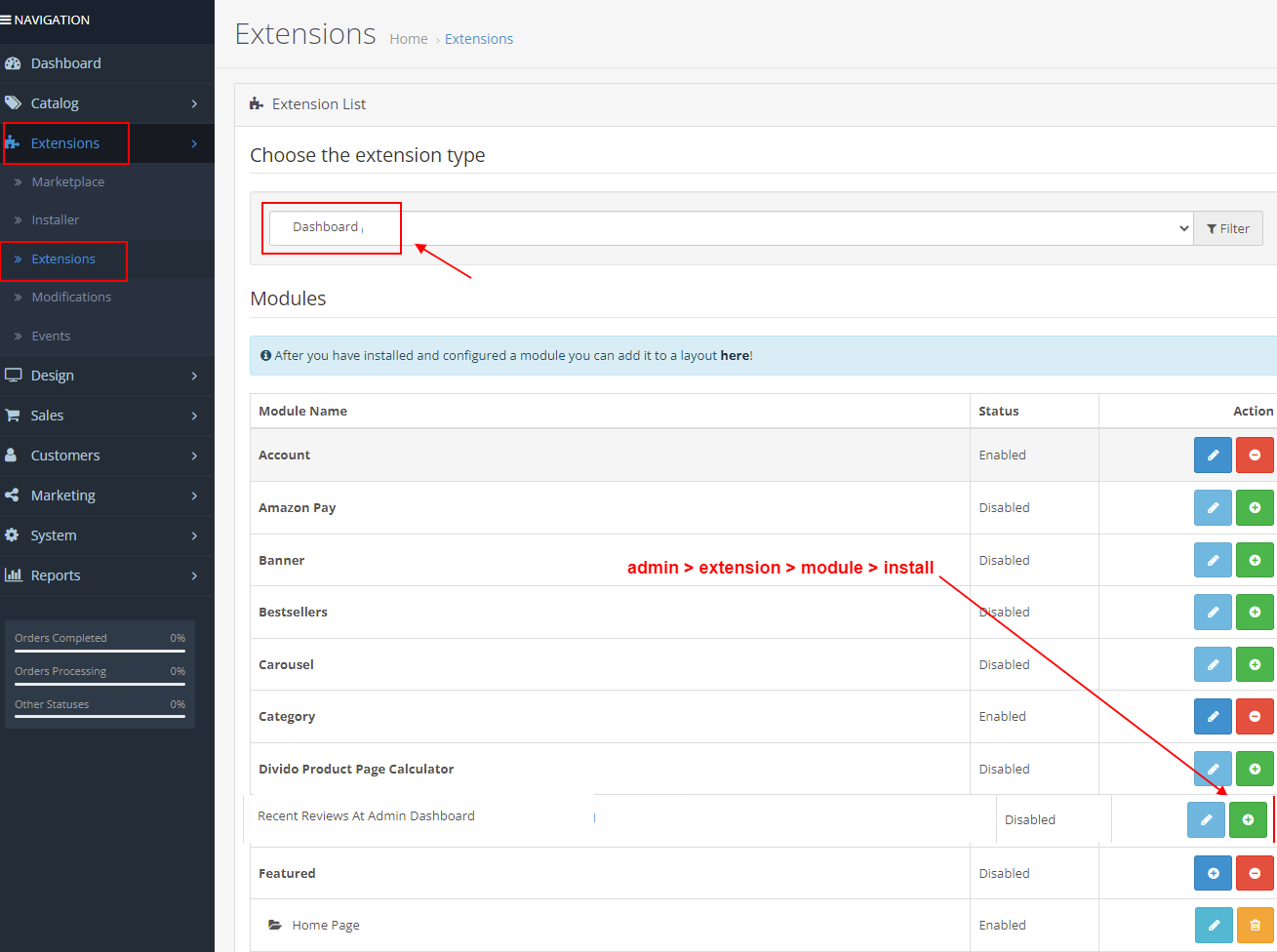 OpenCart - Recent Reviews At Admin Dashboard