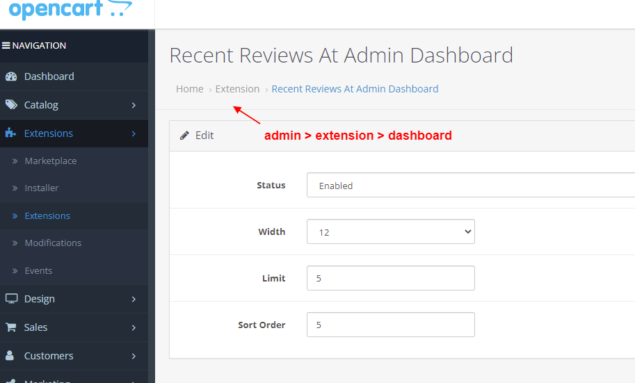 OpenCart - Recent Reviews At Admin Dashboard