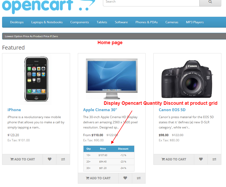OpenCart - Display Opencart Quantity Discount Everywhere