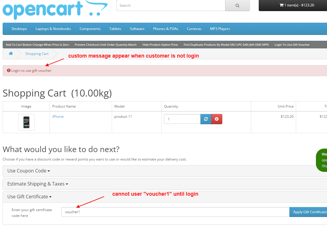 OpenCart - Login To Use Gift Voucher