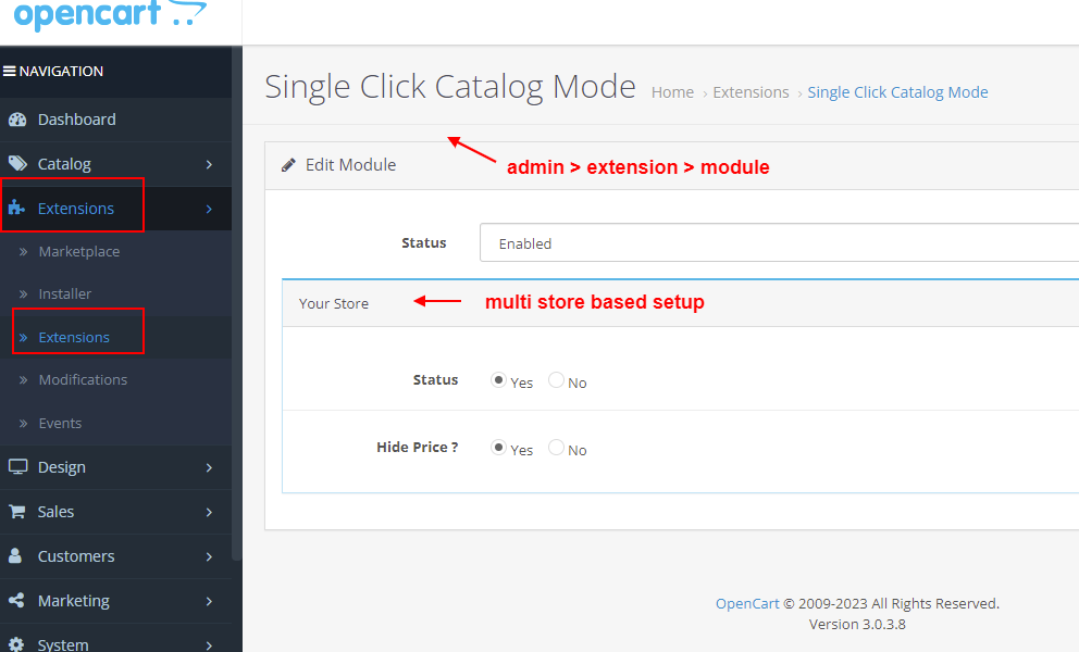 OpenCart - Single Click Catalog Mode