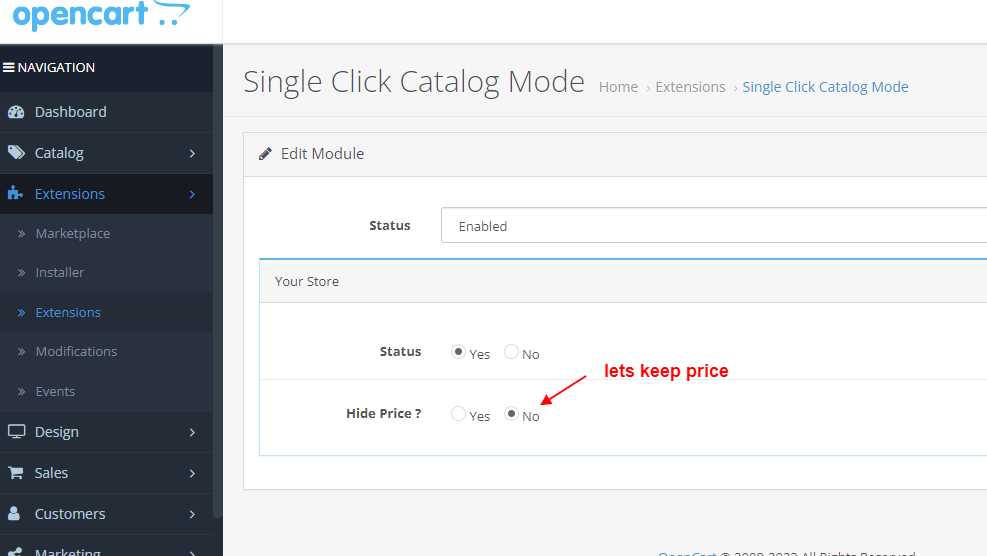 OpenCart - Single Click Catalog Mode