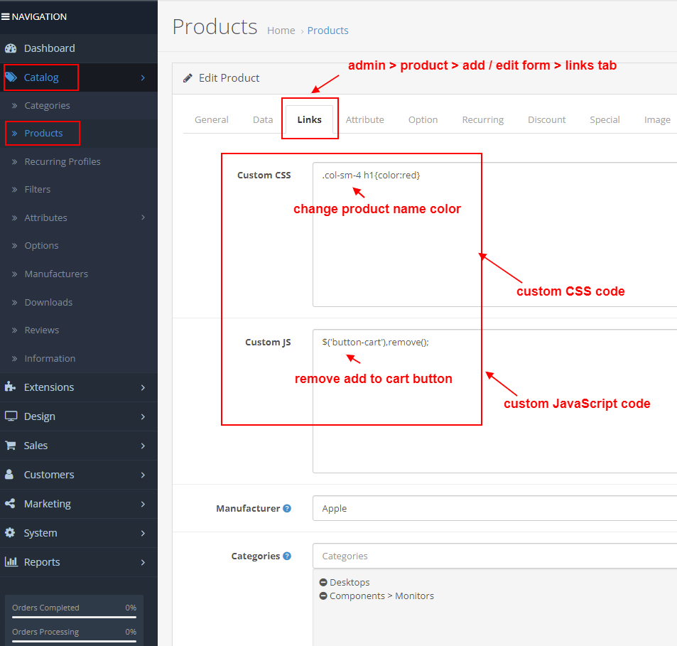 Opencart Custom Css And Javascript By Individual Product Based