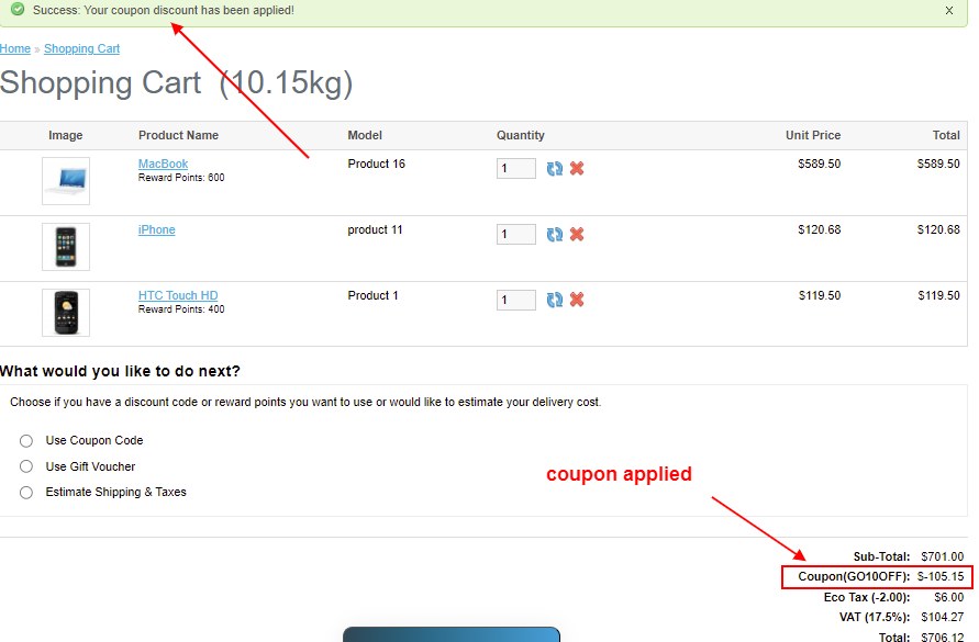 OpenCart - Available Coupons At Cart And Checkout