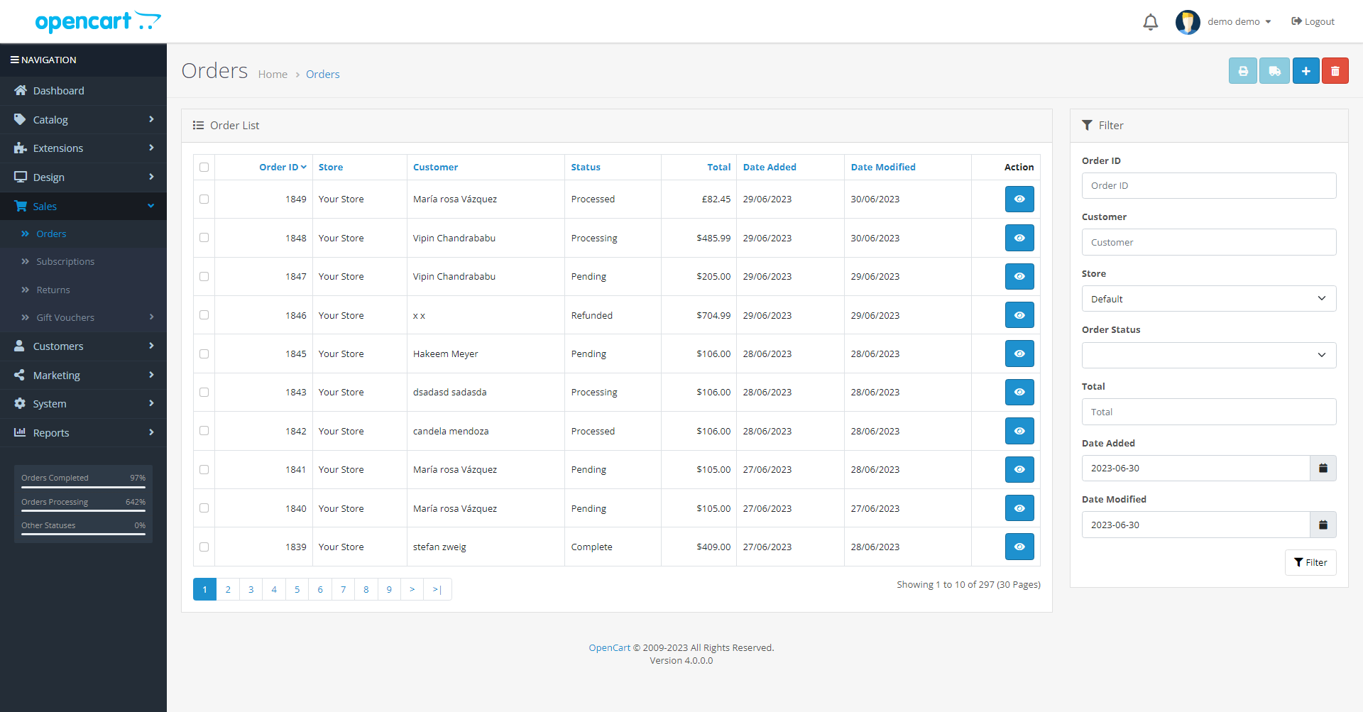 OpenCart - Order Search Filter by Telephone, Email or Postcode