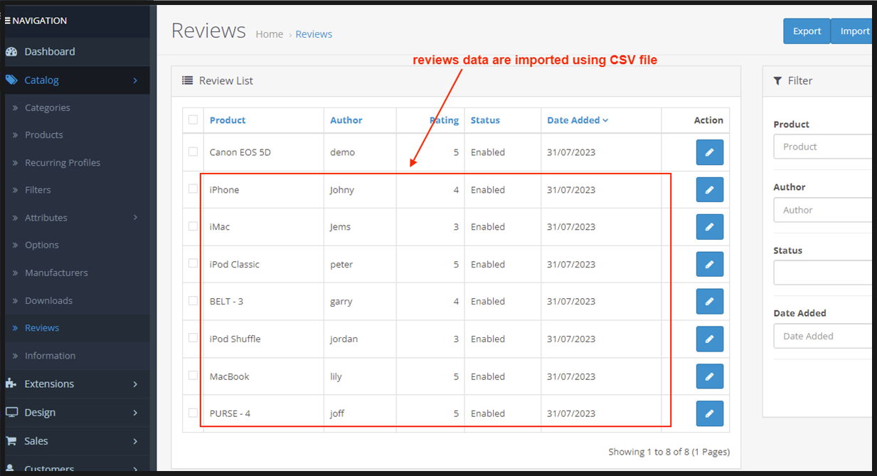 OpenCart - Bulk Reviews Import-Update-Export