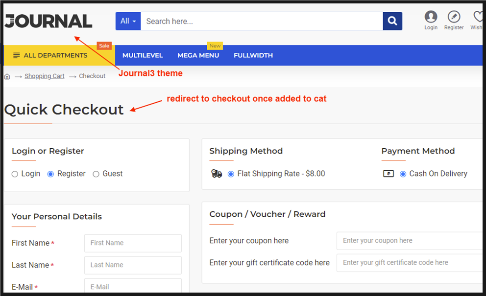 OpenCart - Add To Cart Button Redirect To Shopping Cart Or Checkout