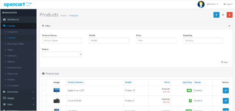 OpenCart - Admin Horizontal Filter