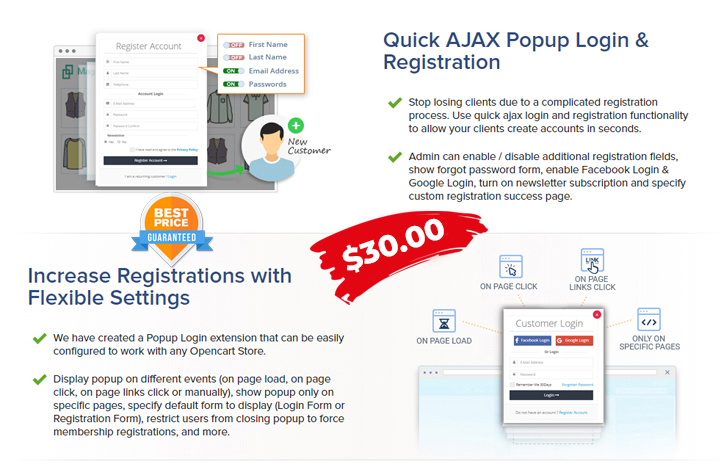 OpenCart - Social Login & Quick Login and Signup Popup