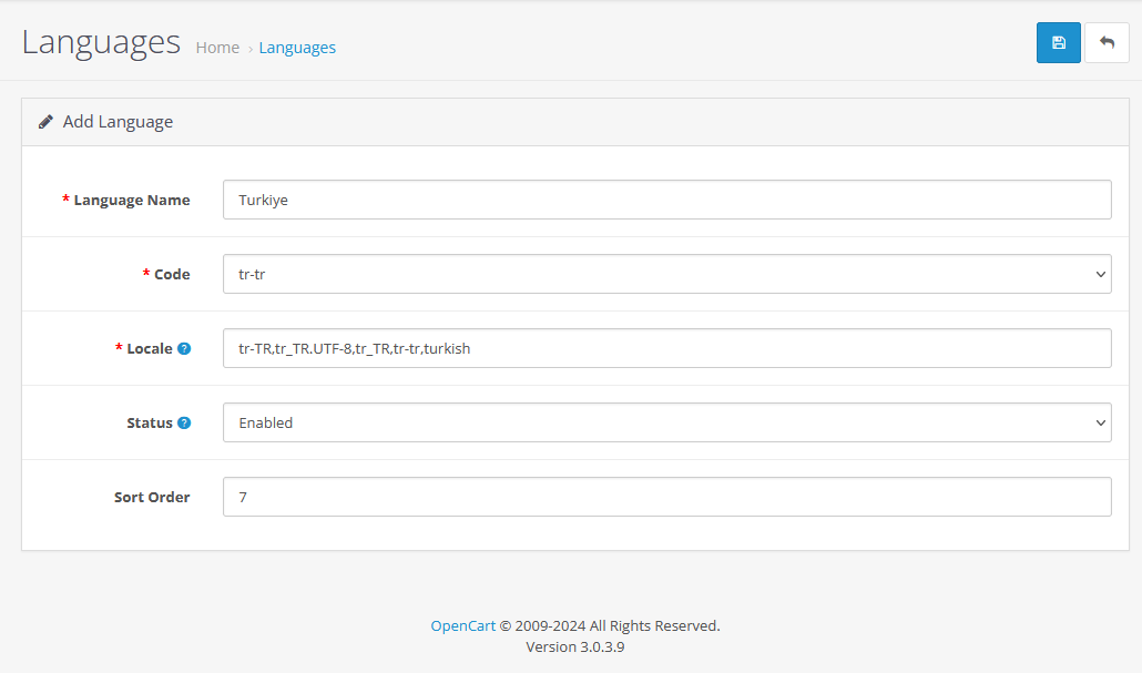 OpenCart - Full Pack Turkiye Language for Opencart