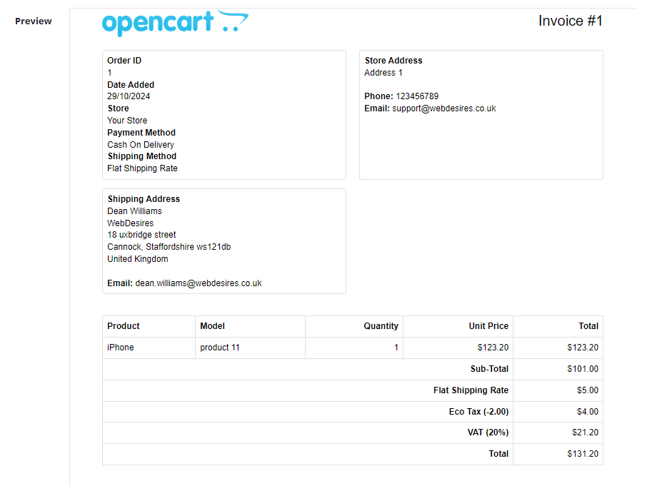 OpenCart - Better Invoices