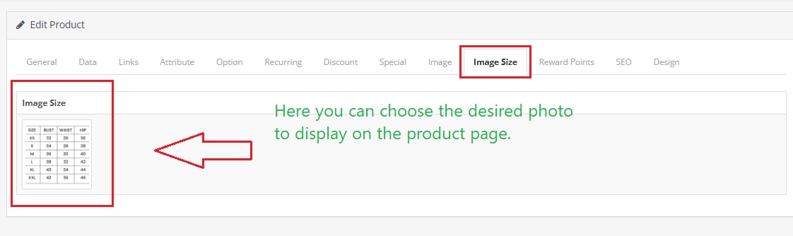 OpenCart - Size Guide For The Product