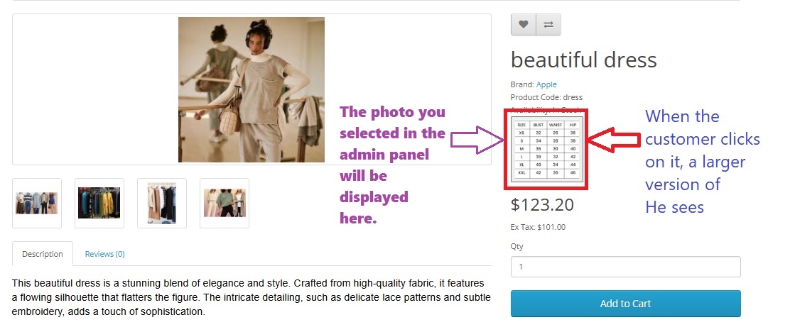OpenCart - Size Guide For The Product