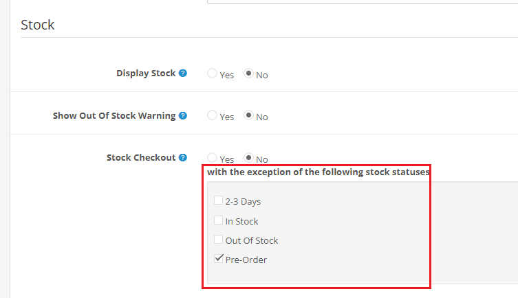 OpenCart - Stock Checkout Exception