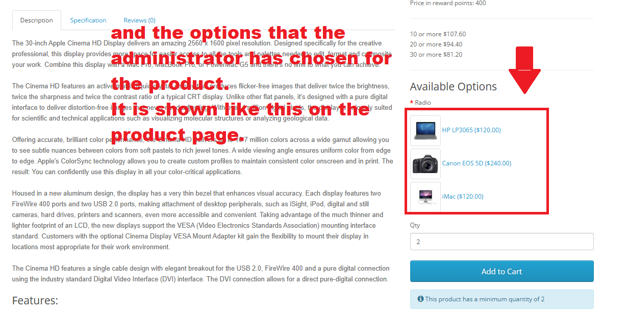 OpenCart - Product to Options