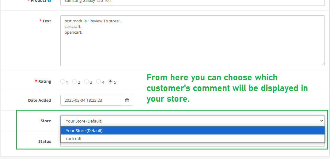 OpenCart - Store-Specific Reviews