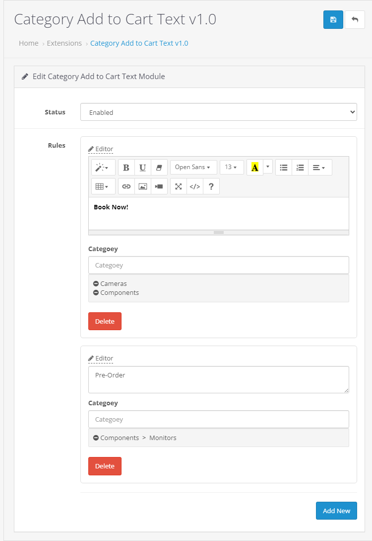 OpenCart - Category Add to Cart Text