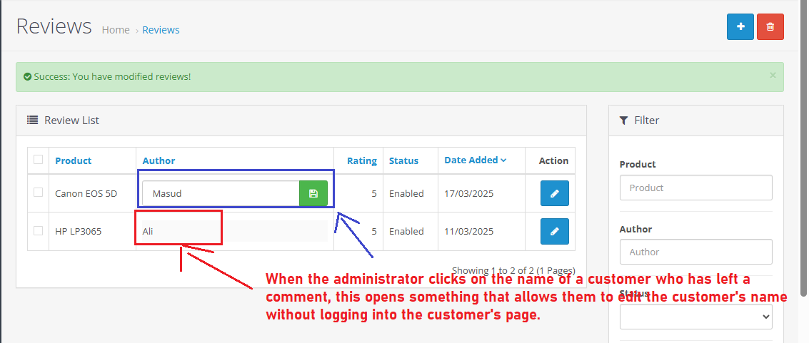 OpenCart - Admin Quick Edit Review