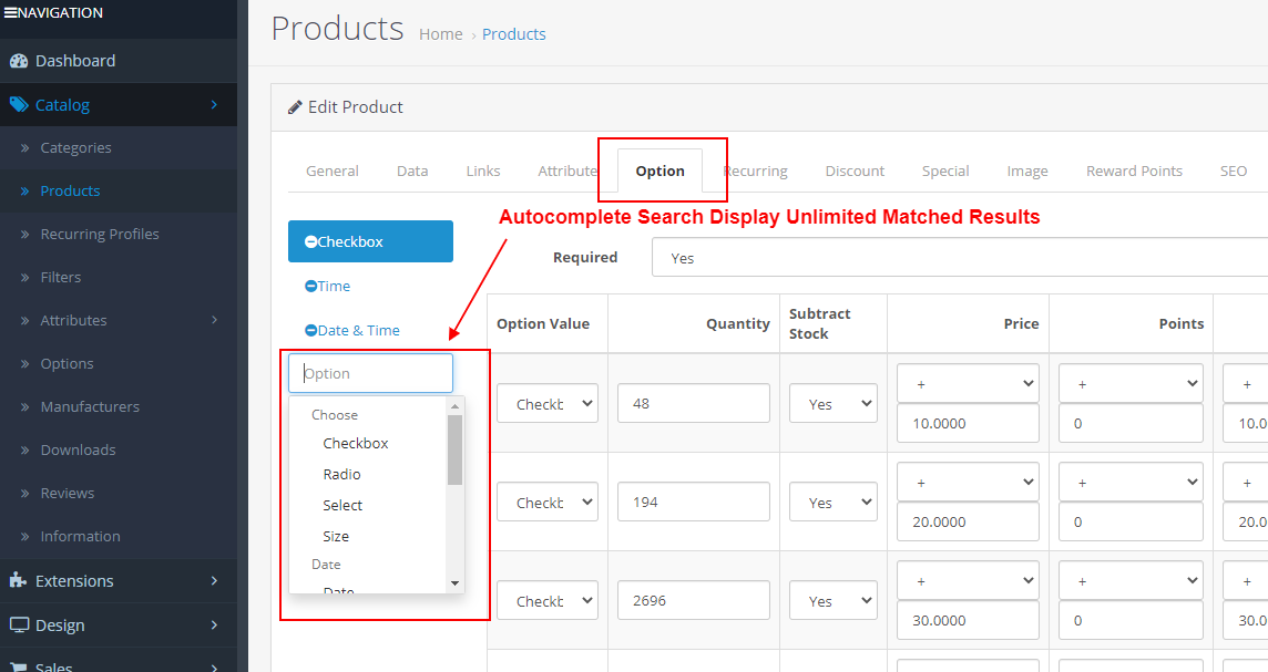 OpenCart - Admin Autocomplete Unlimited