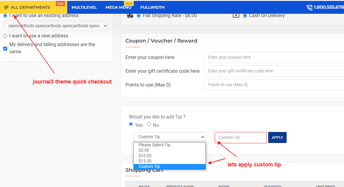 OpenCart - Add Tip OR Donation At Checkout