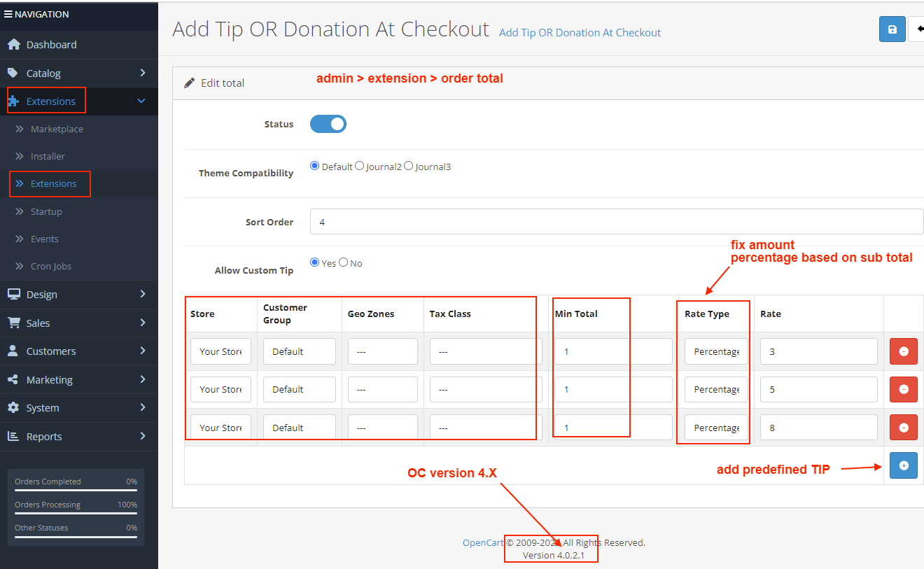 OpenCart - Add Tip OR Donation At Checkout