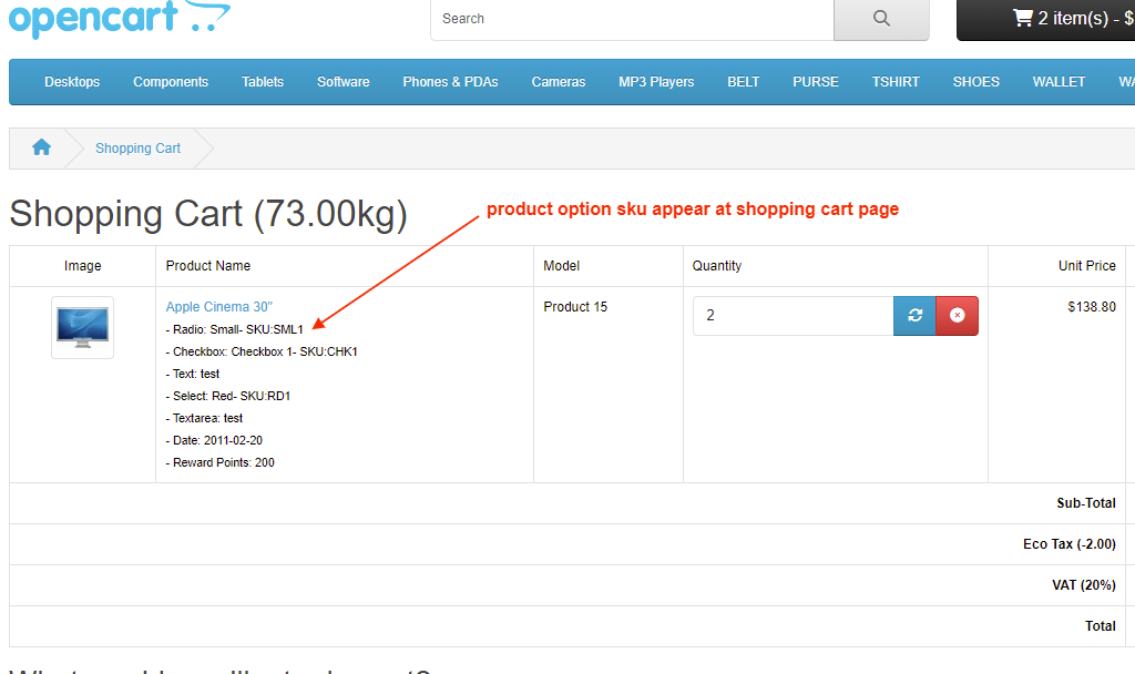 OpenCart - Product Option SKU