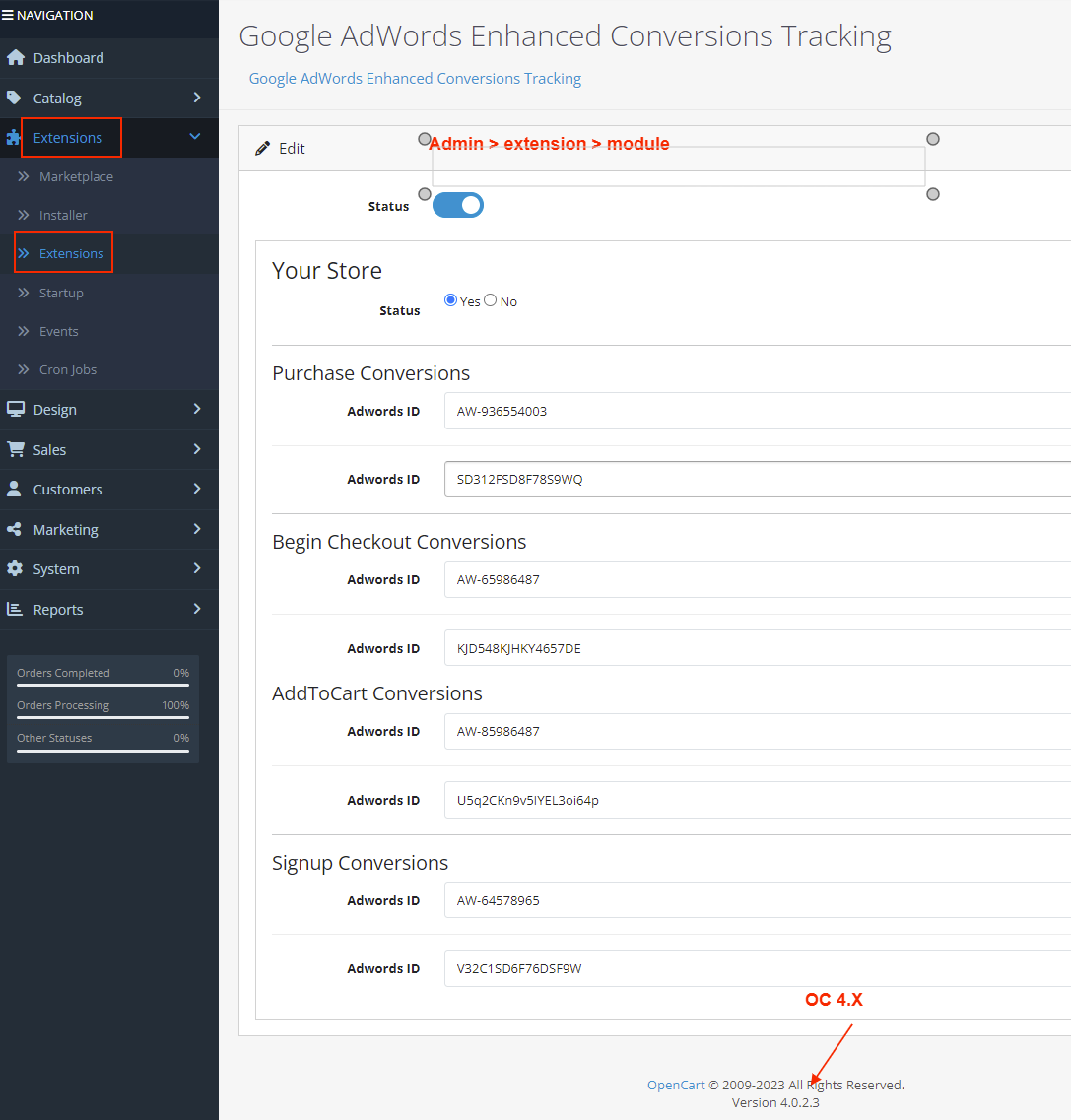 OpenCart - Google AdWords Enhanced Conversions Tracking