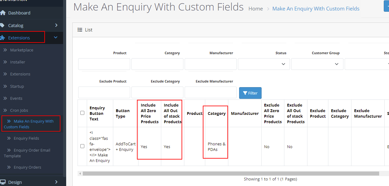 OpenCart - Make An Enquiry With Custom Fields