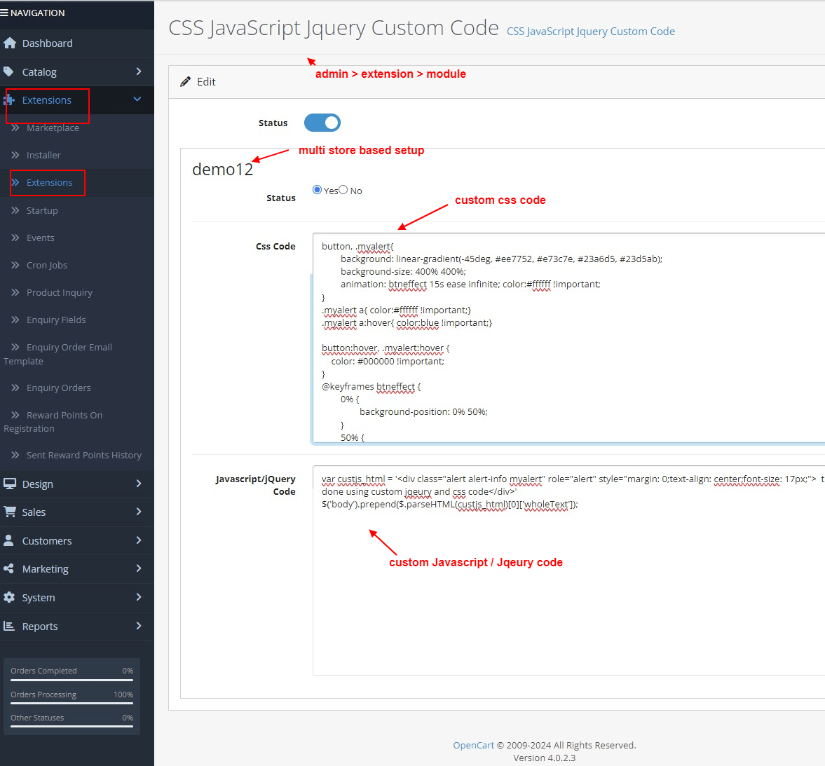 OpenCart - CSS JavaScript Jquery Custom Code
