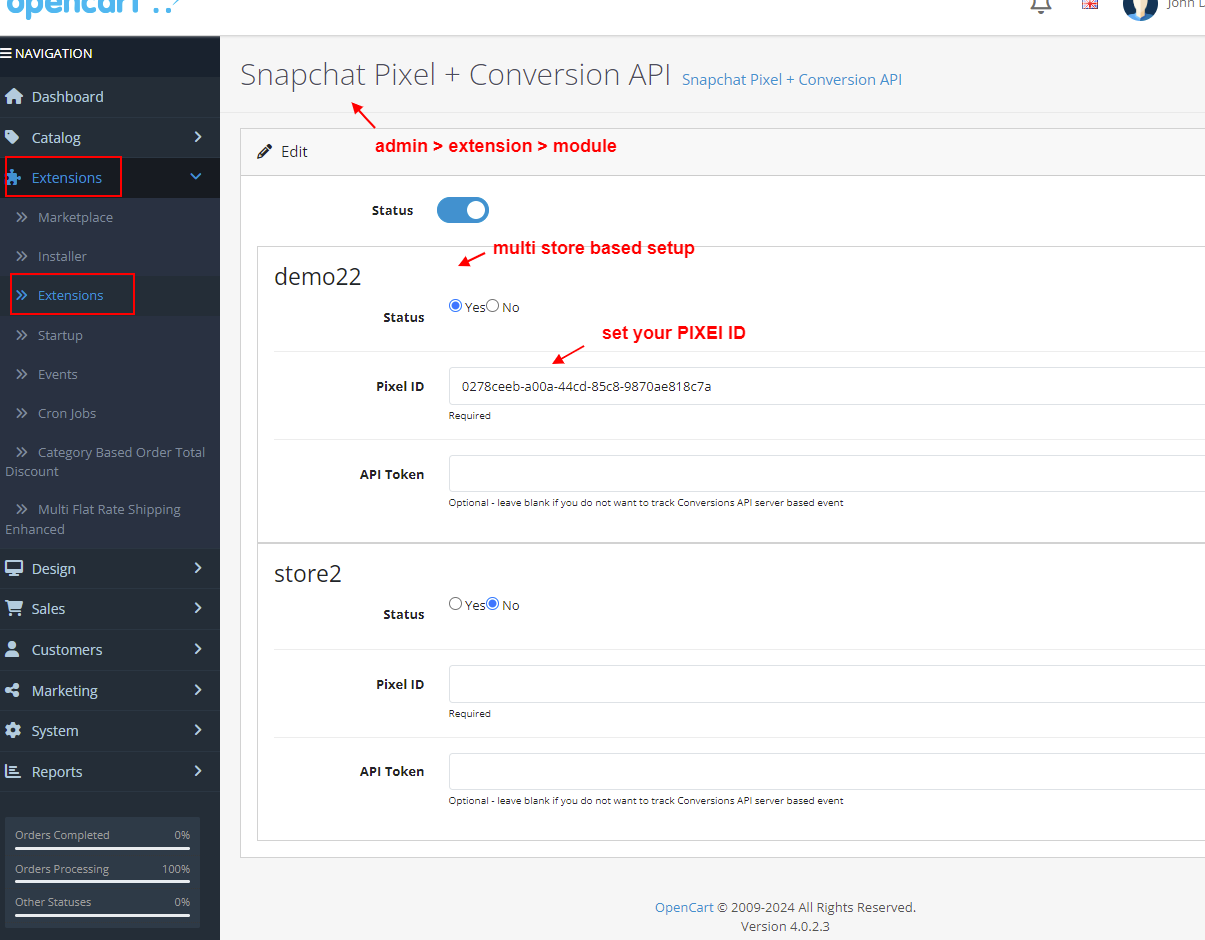 OpenCart - Snapchat Pixel + Conversion API