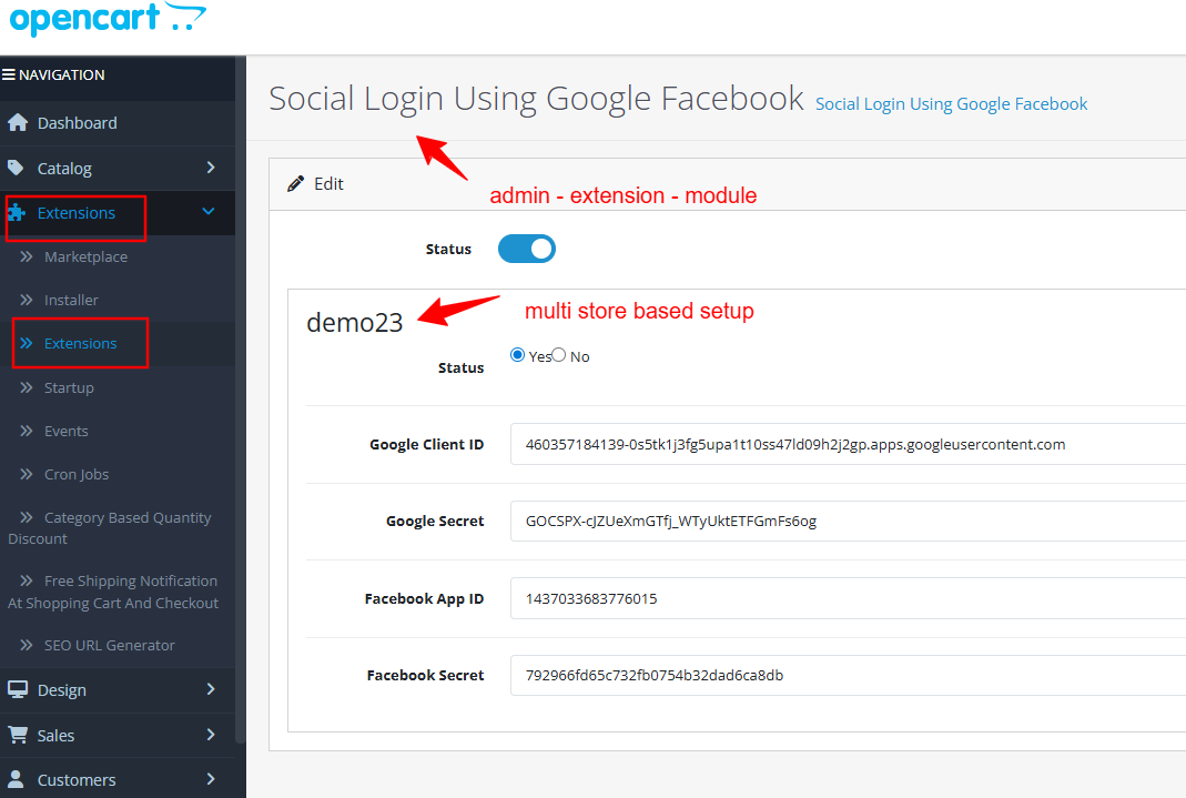 OpenCart - Social Login Using Google Facebook