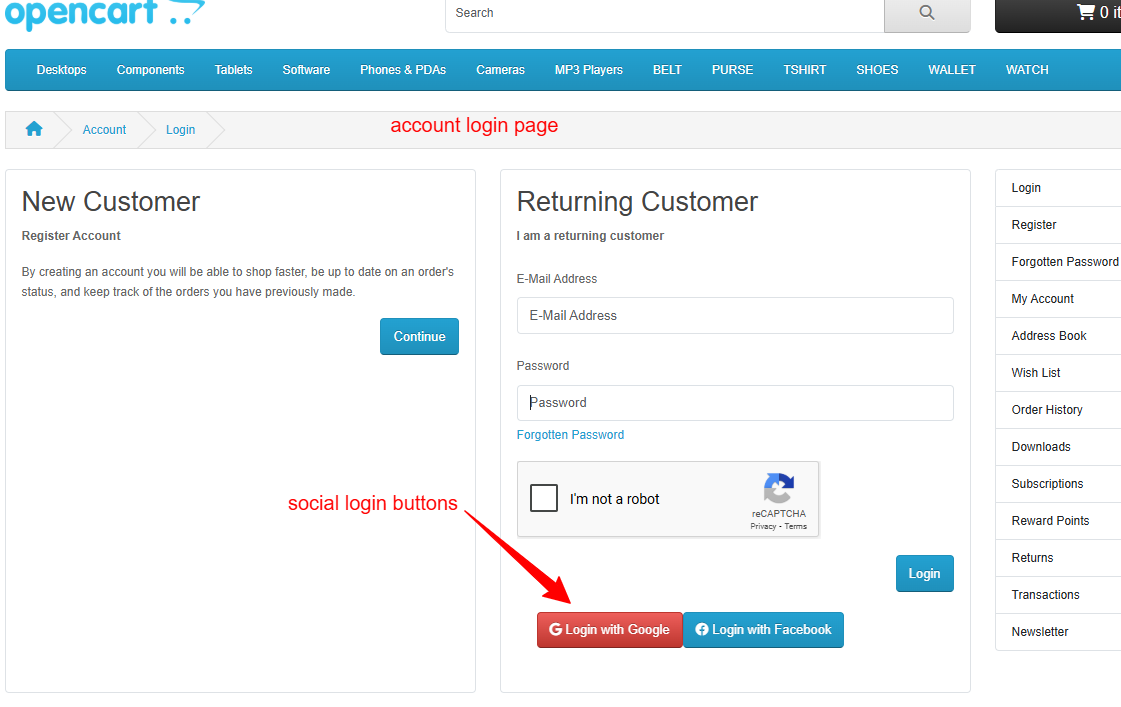 OpenCart - Social Login Using Google Facebook